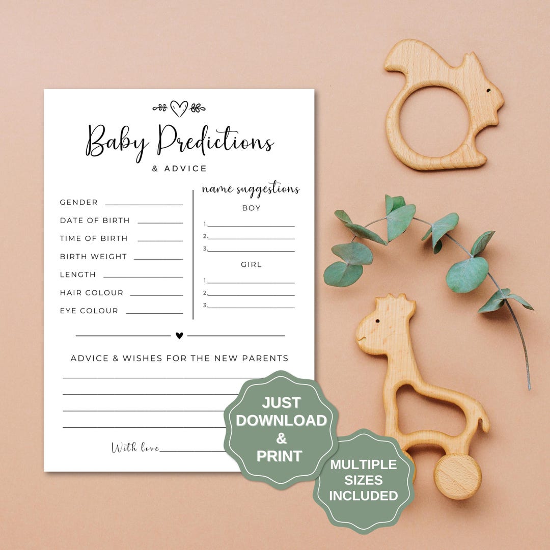 Baby Predictions Card, Baby Shower Game, Printable Baby Shower Game ...