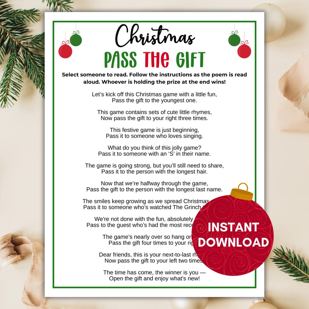 Pass the Present Christmas Game Printable Holiday Icebreaker, Pass the ...