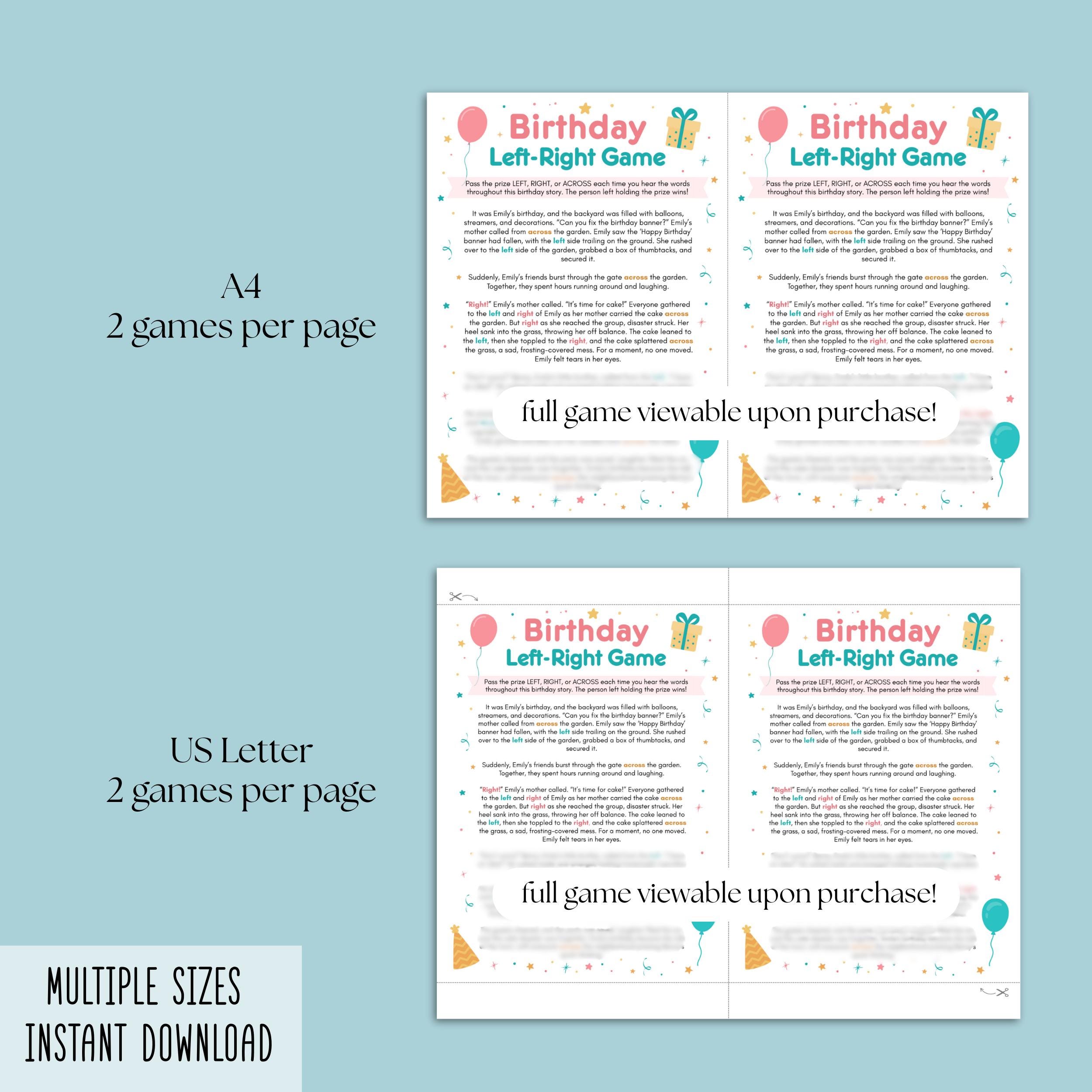 Birthday Left Right Game, Printable Birthday Game, Birthday Pass the ...