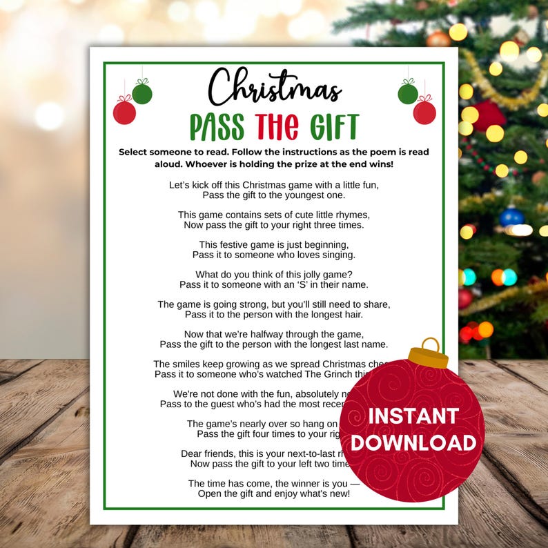 Pass the Present Christmas Game Printable Holiday Icebreaker, Pass the ...
