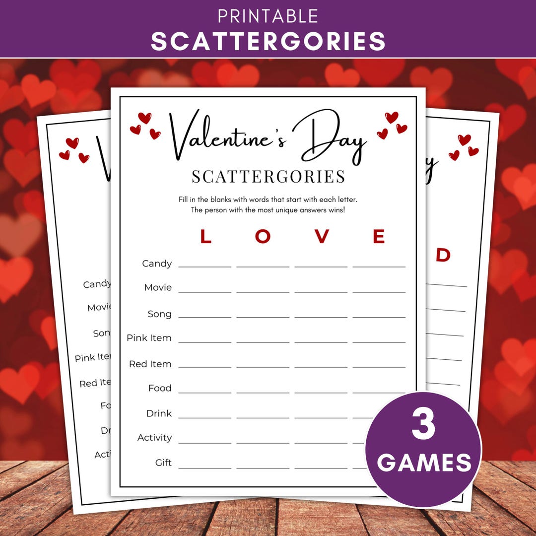 Valentine’s Scattergories Game Printable, Fun Valentine Party Game for ...