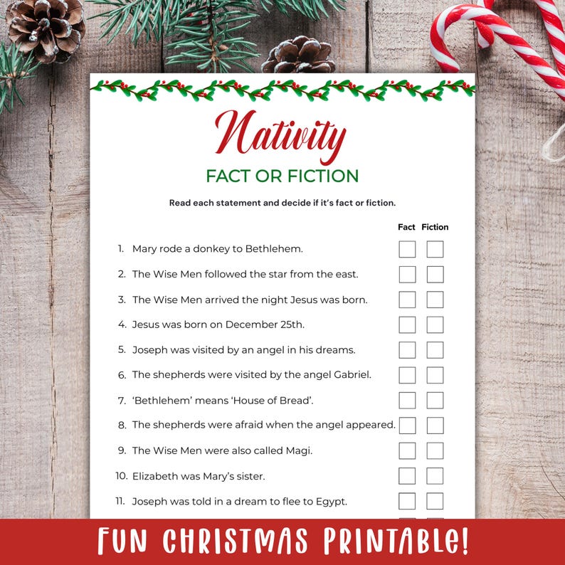 Printable Nativity Fact or Fiction Game, Bible Christmas Activity ...