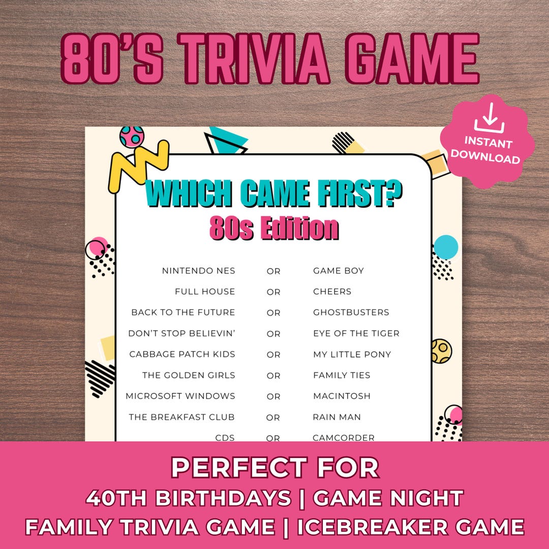 80s Trivia Game, Guess Which Came First Quiz, Printable 80s Trivia Quiz ...