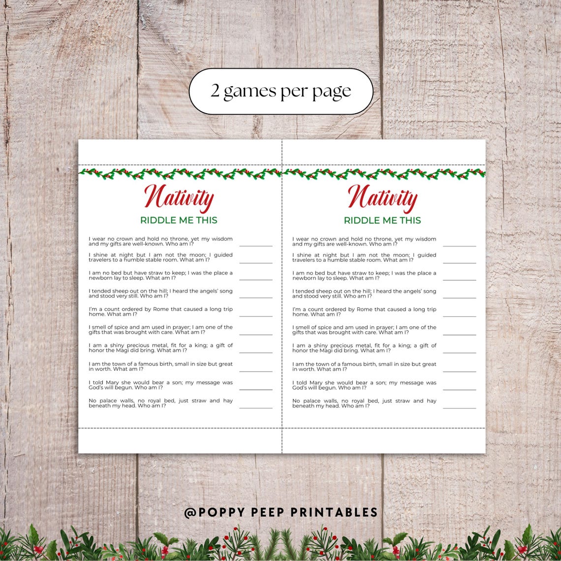 Printable Nativity Riddle Game, Bible Riddles, Christian Printable for ...