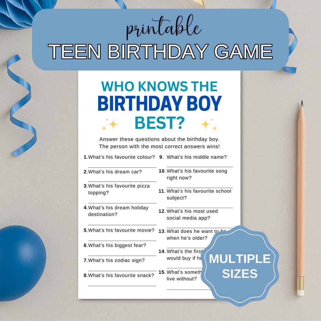Who Knows the Birthday Boy Best Party Game, Teen Birthday Game ...