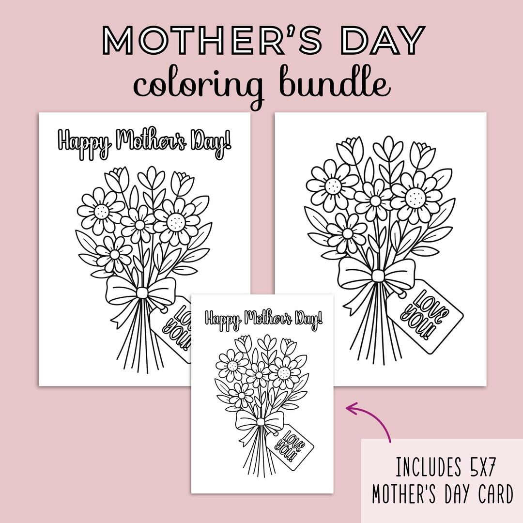 Printable Mother's Day Coloring Bundle for Kids, Printable Mother's Day ...