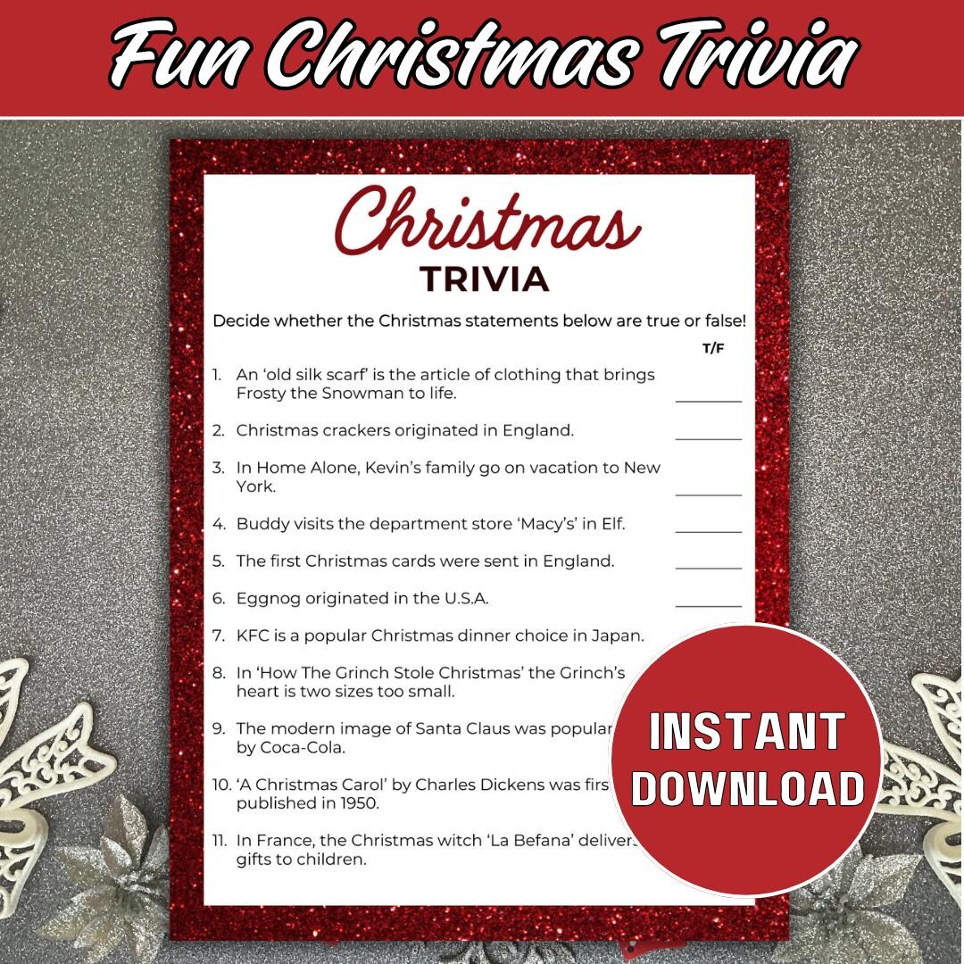 Christmas Trivia Game Printable, True or False Quiz, Holiday Party Game ...
