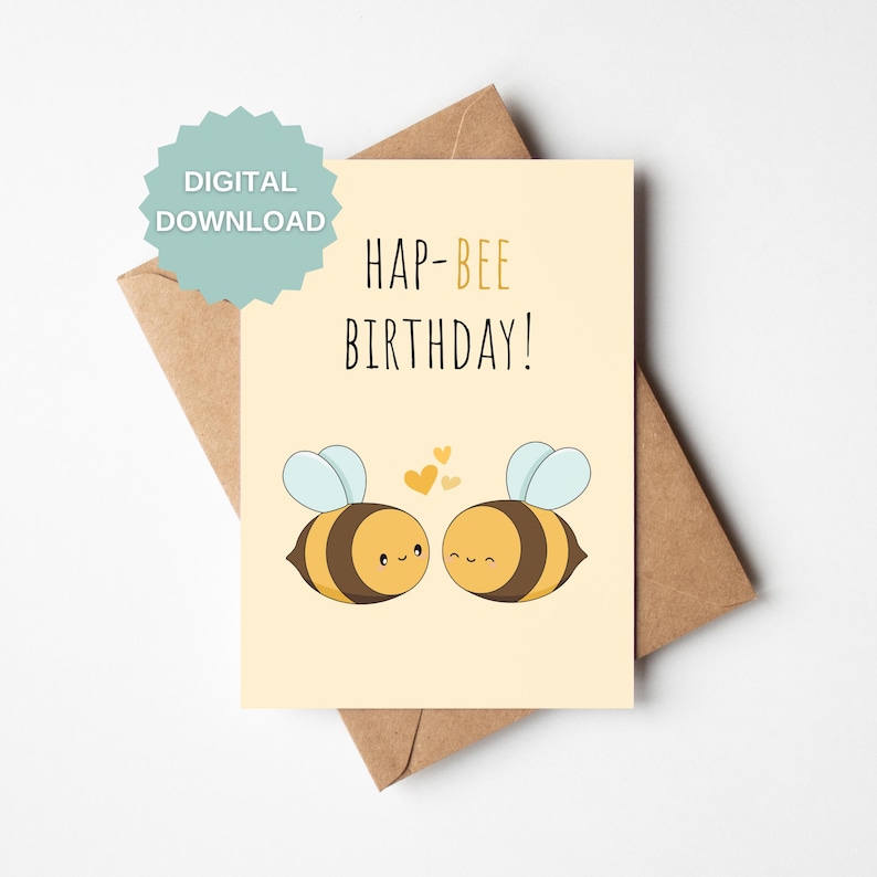 PRINTABLE Punny Birthday Card, Hap-bee Birthday Card, Digital Happy ...
