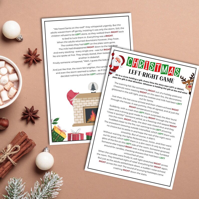 Pass the Gift Exchange Game, Left Right Christmas Story Printable ...