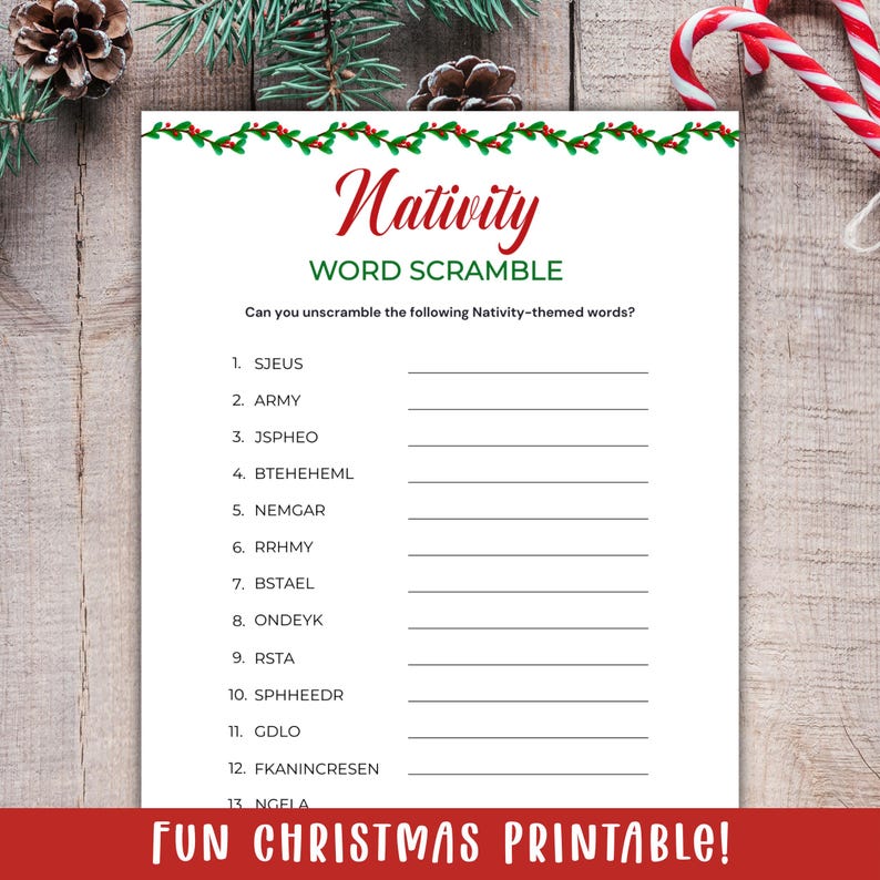 Nativity Word Scramble Game, Printable Christmas Bible Activity, Kids ...
