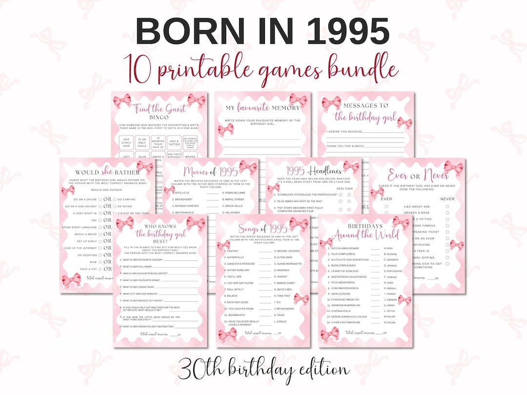 10 Printable Birthday Games for Her, 30th Birthday Games Bundle, Born ...