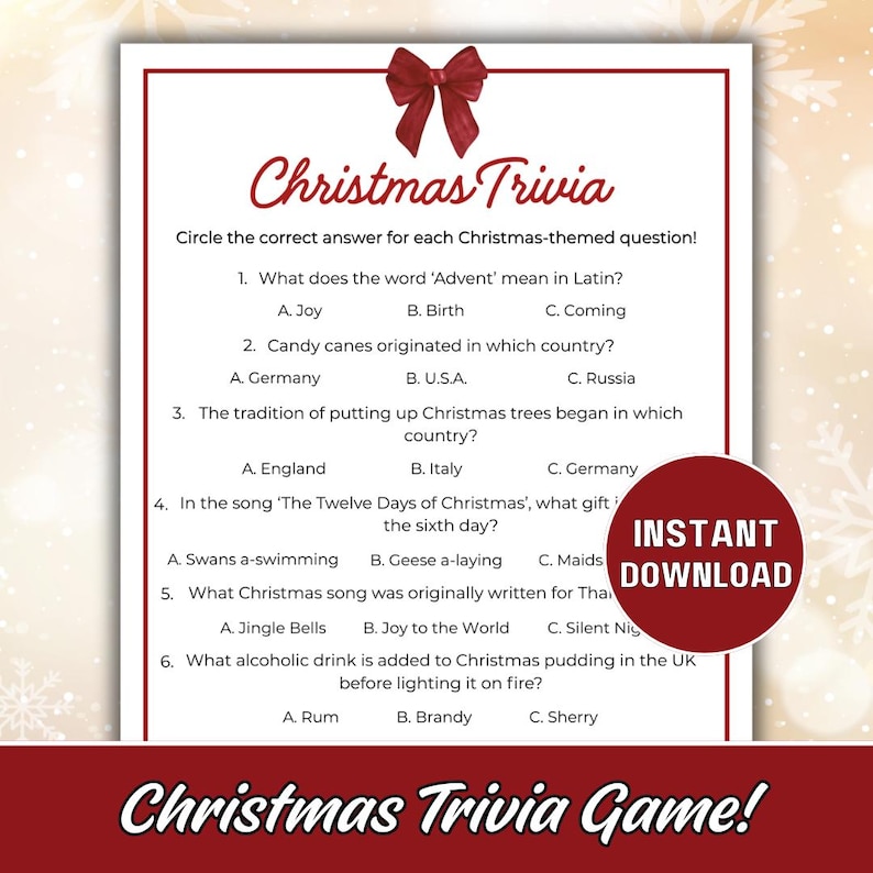 Christmas Trivia Game Printable, Multiple Choice Quiz, Holiday Party ...