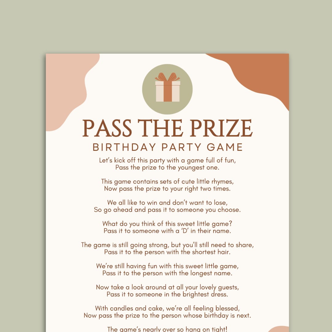 Birthday Pass the Prize Game, Printable Birthday Game, Pass the Prize ...