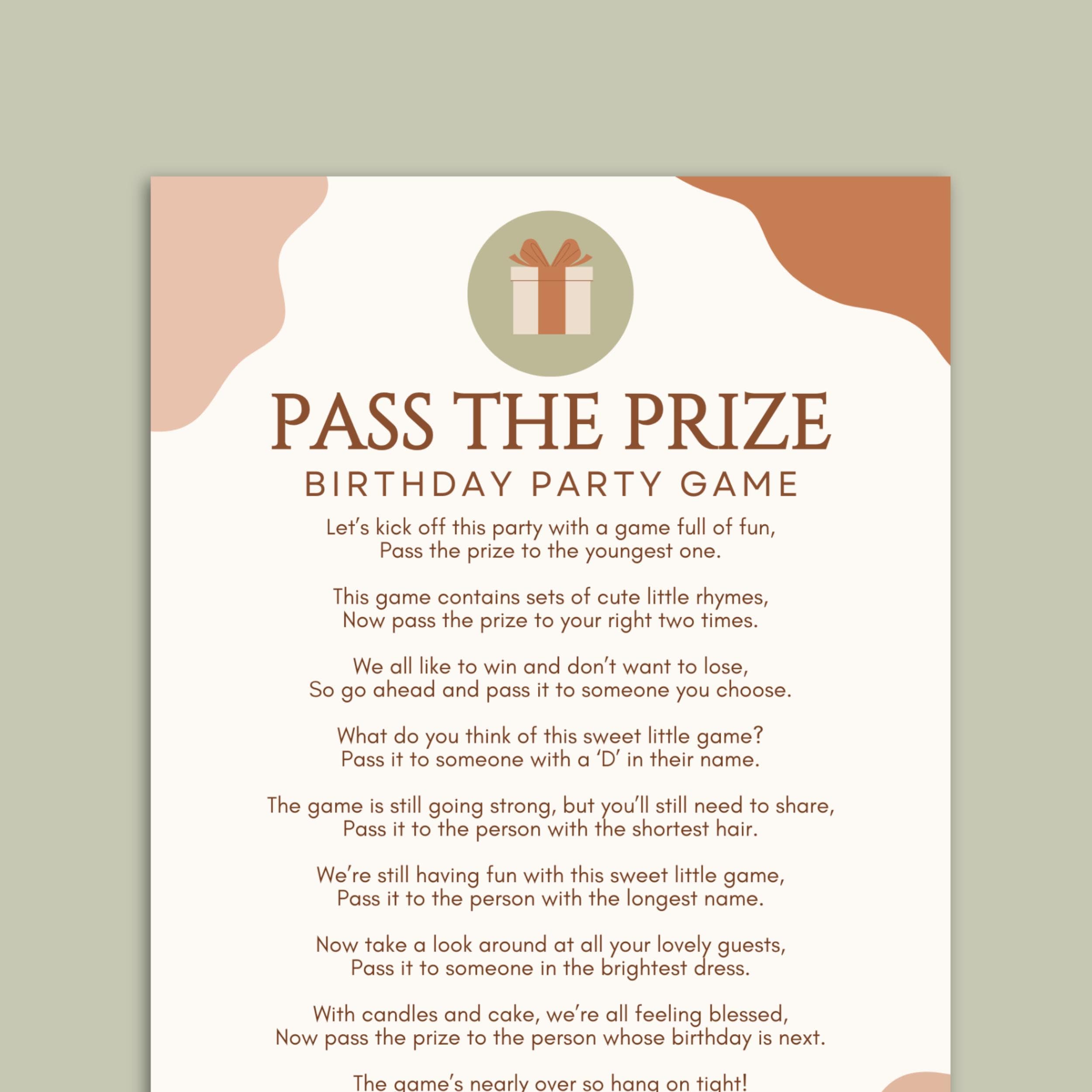 Birthday Pass the Prize Game, Printable Birthday Game, Pass the Prize ...