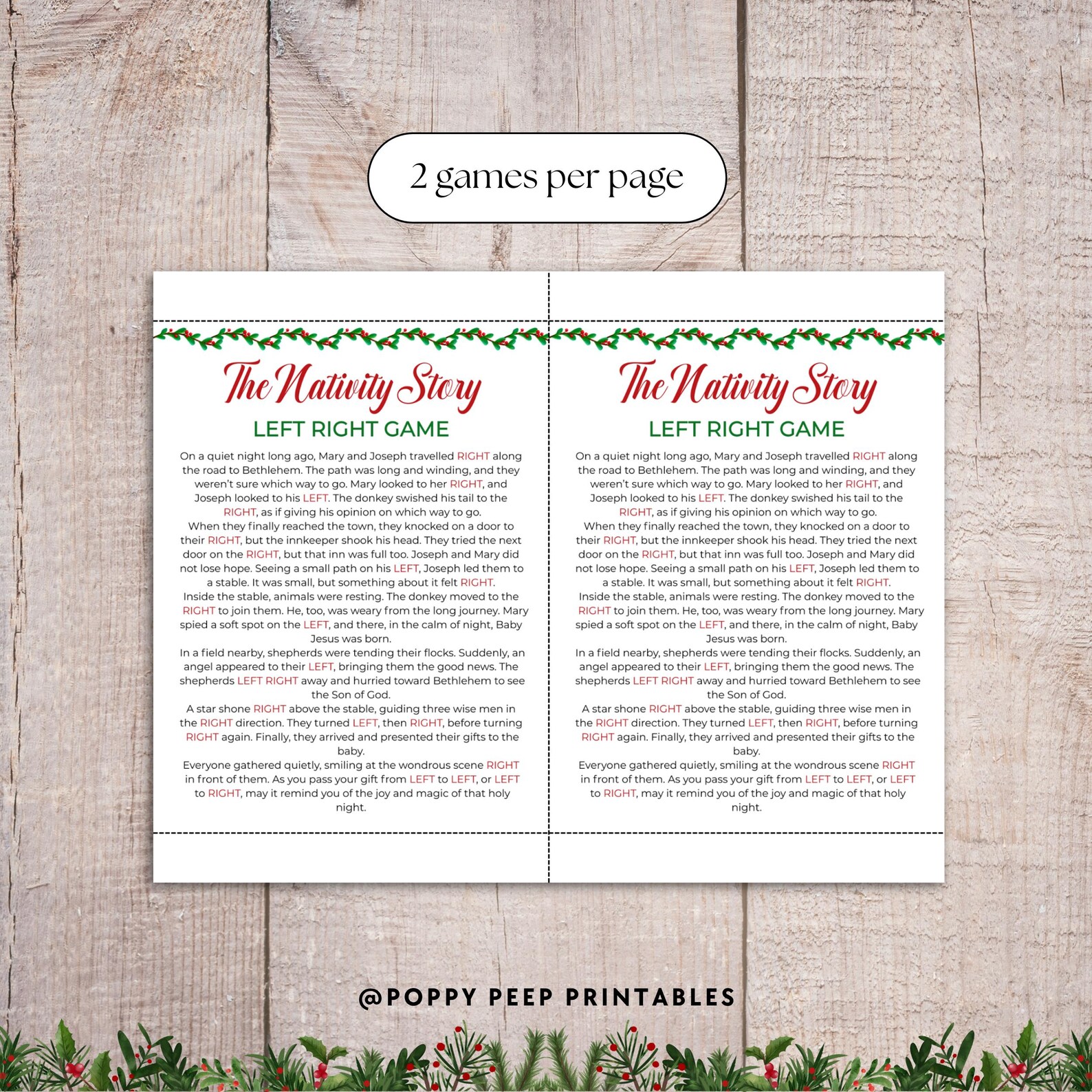 Nativity Story Left Right Game, Printable Bible Christmas Party Game ...