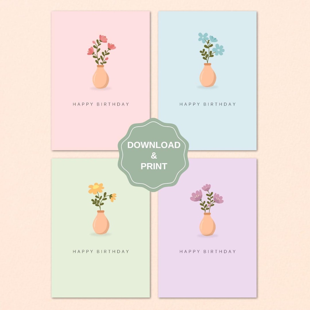 PRINTABLE Birthday Card Bundle, Digital Birthday Card Pack, 4 Pack of ...