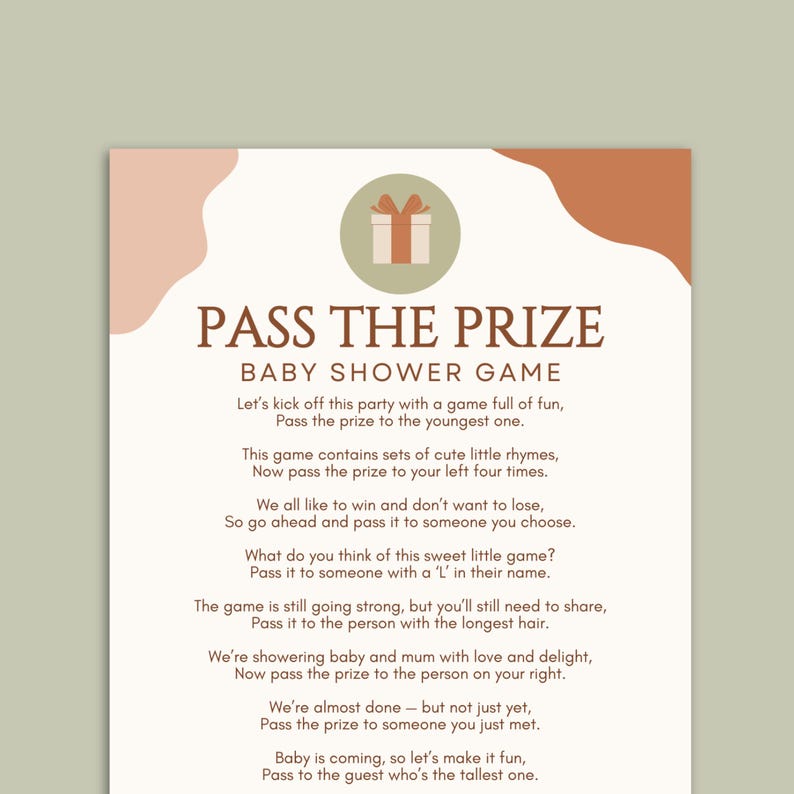 Boho Baby Shower Pass the Prize Game Printable Pass the Prize Poem Baby ...