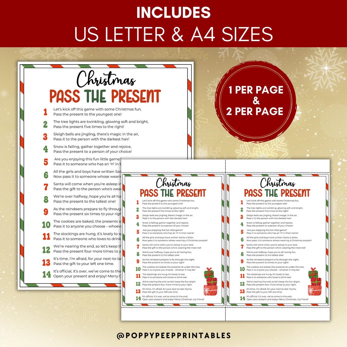 Pass the Gift Christmas Game Printable, Pass the Present Christmas Poem ...