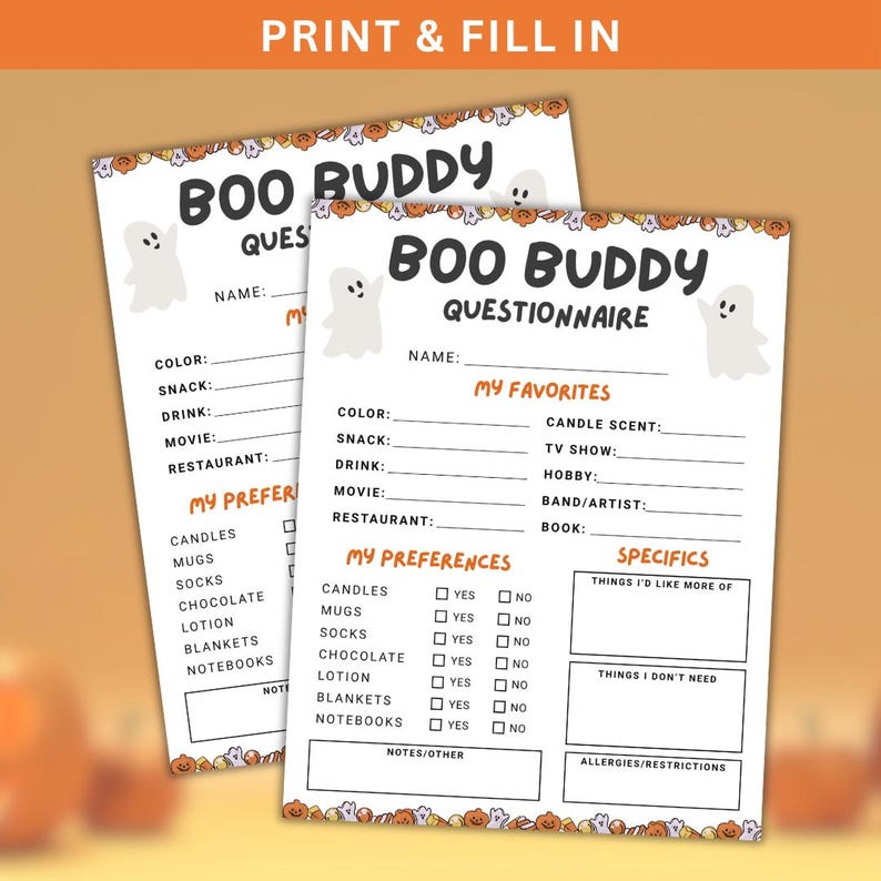 Printable Boo Buddy Halloween Questionnaire, Editable Boo Buddy ...