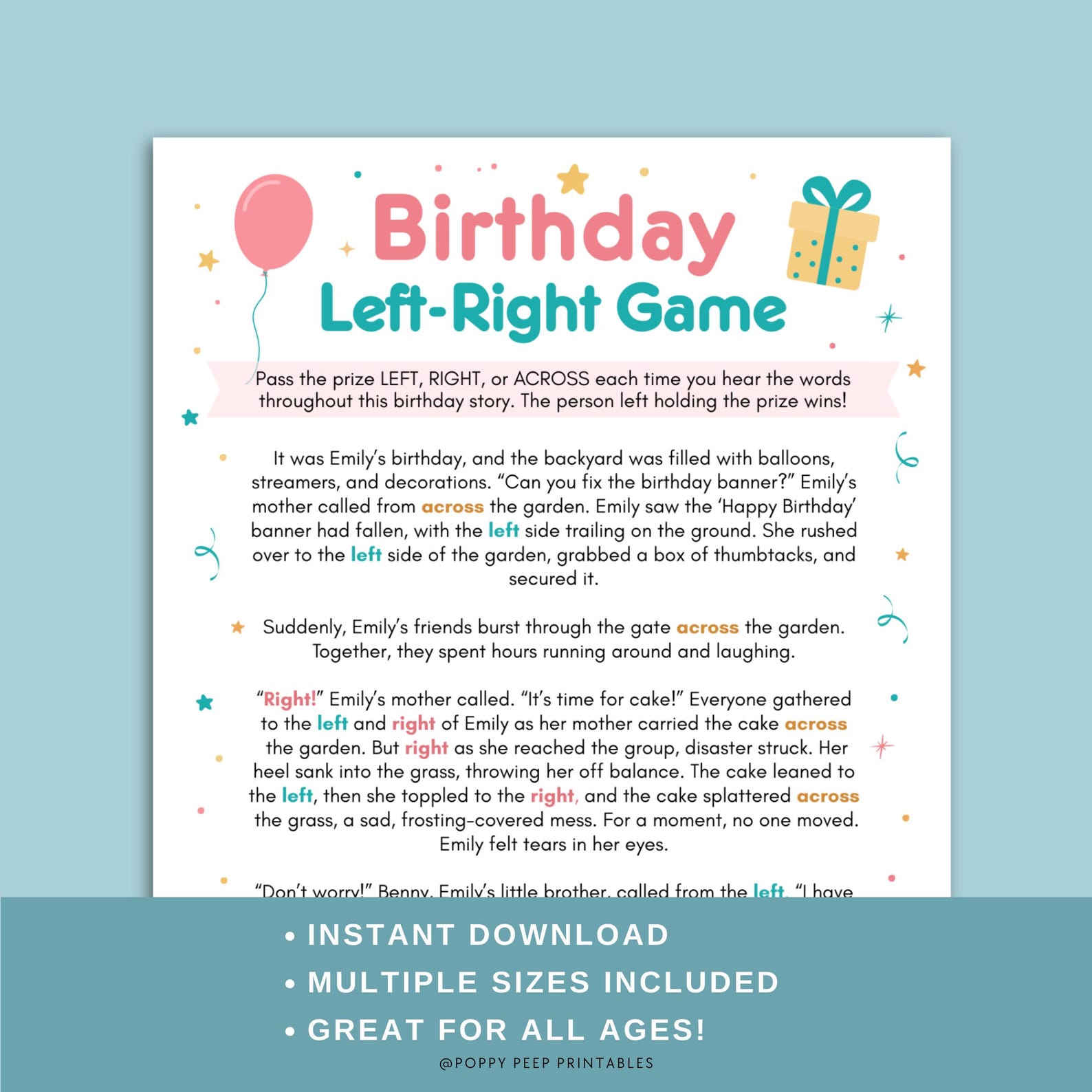 Birthday Left Right Game, Printable Birthday Game, Birthday Pass the ...