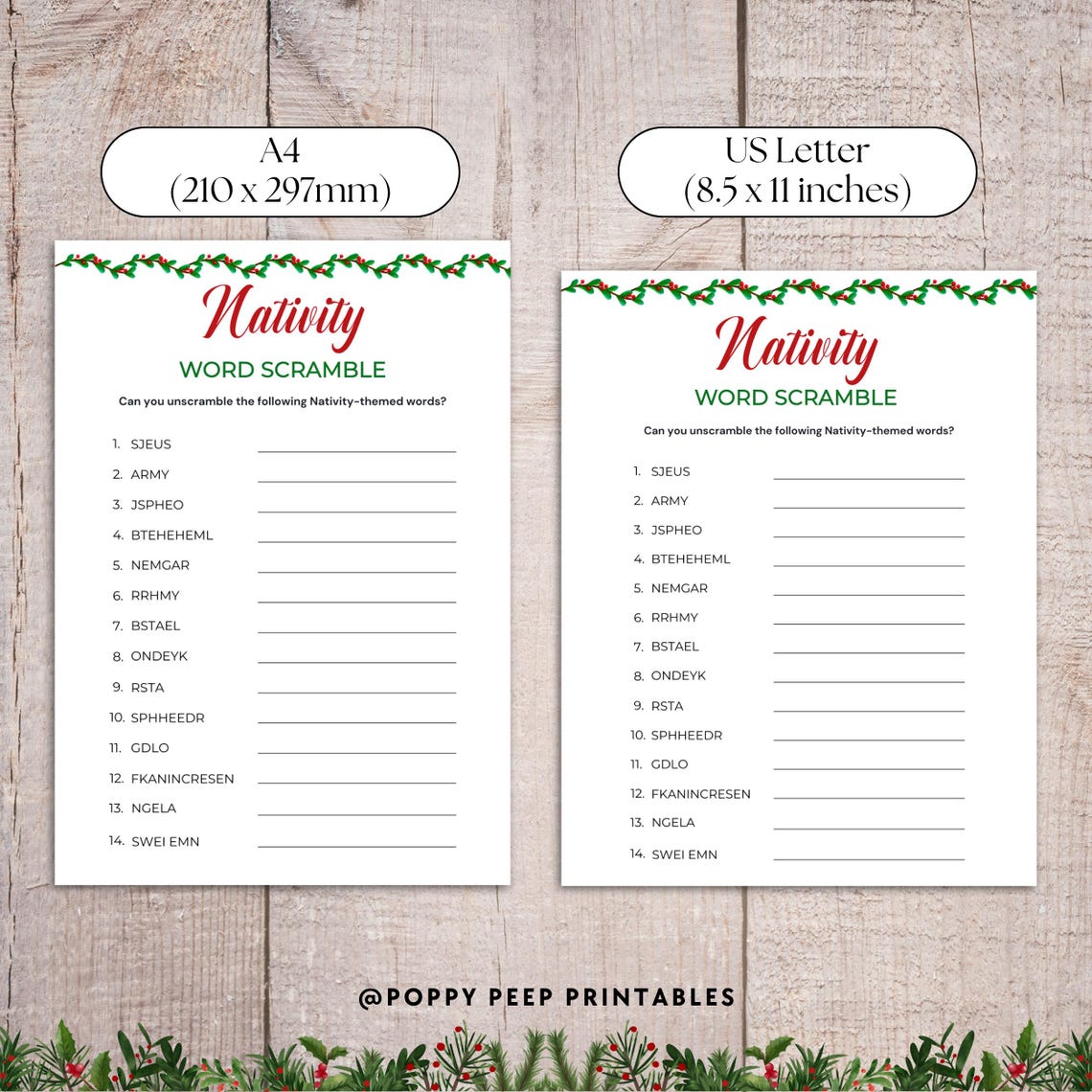Nativity Word Scramble Game, Printable Christmas Bible Activity, Kids ...