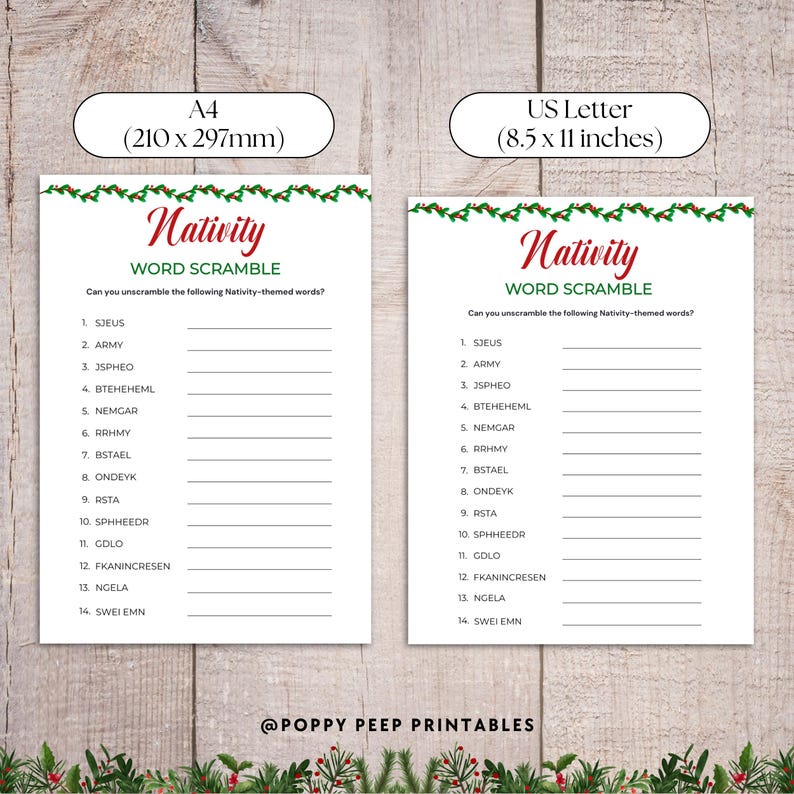 Nativity Word Scramble Game, Printable Christmas Bible Activity, Kids ...
