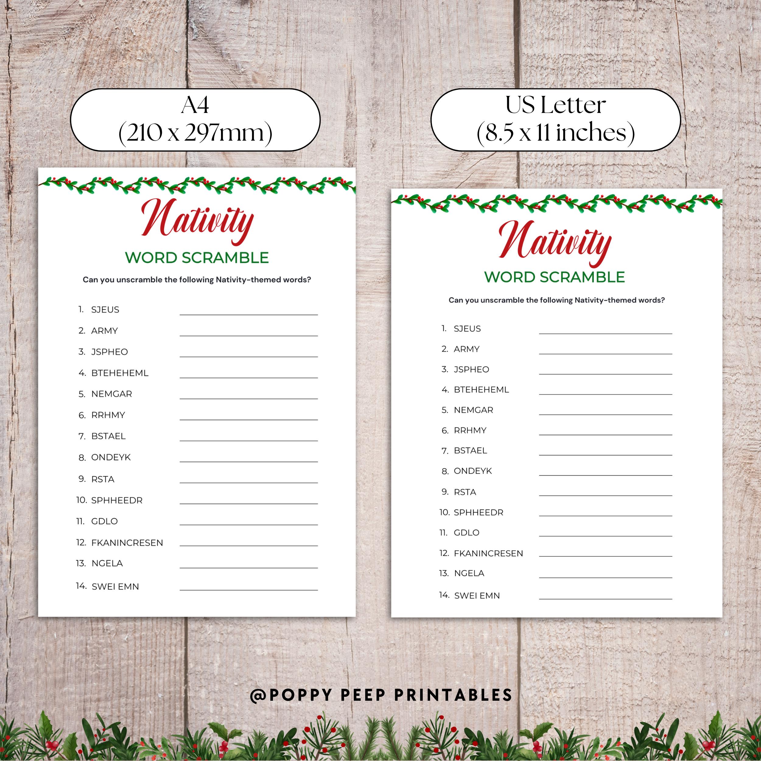 Nativity Word Scramble Game, Printable Christmas Bible Activity, Kids ...