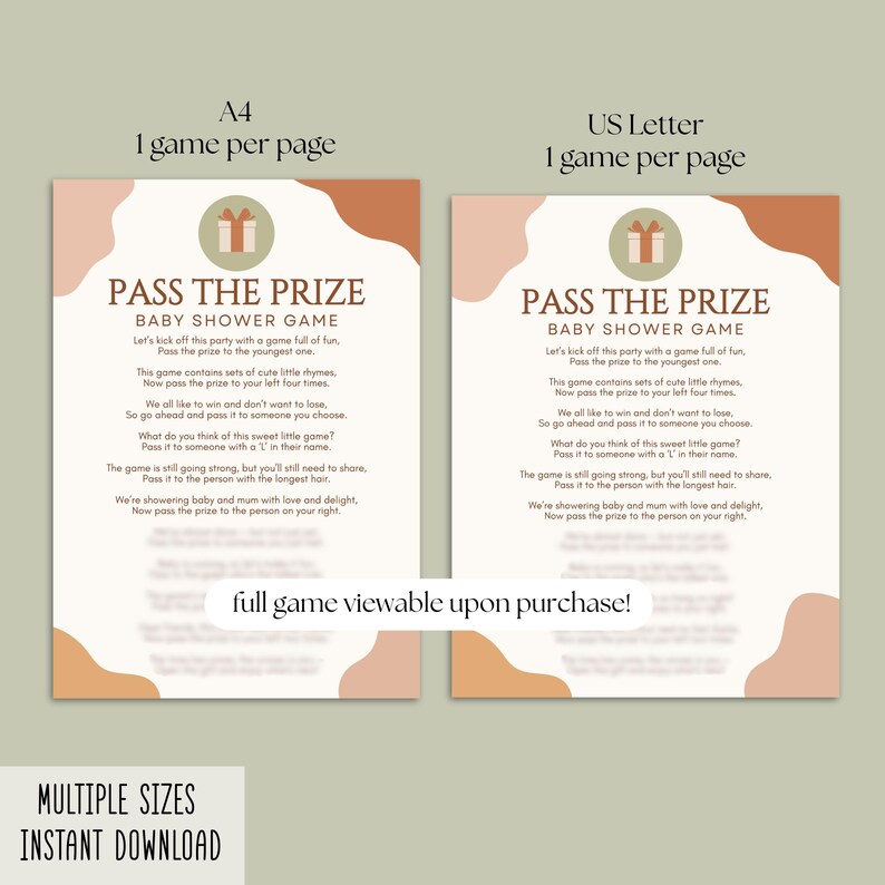 Boho Baby Shower Pass the Prize Game Printable Pass the Prize Poem Baby ...