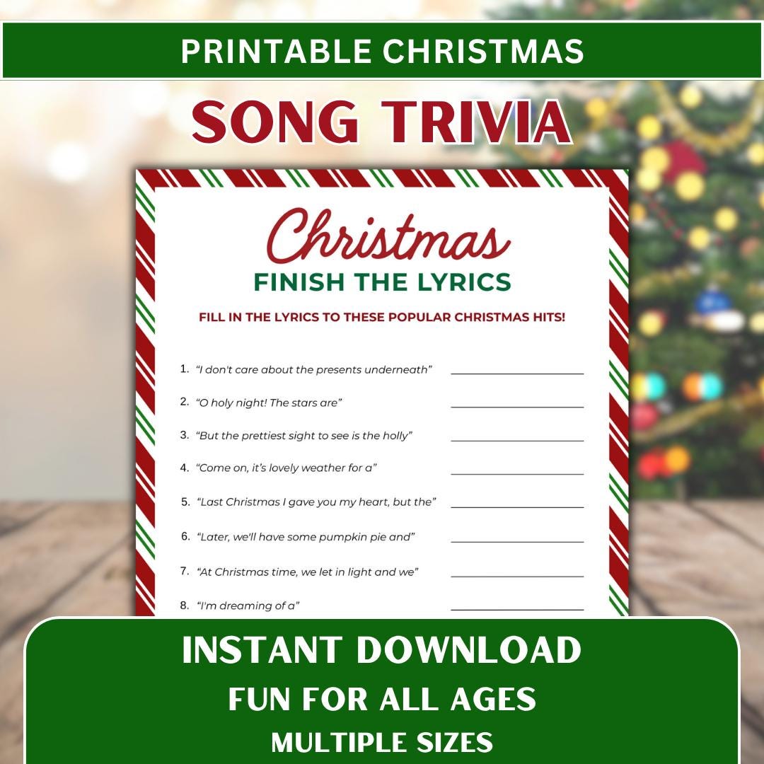 Printable Christmas Finish the Lyrics Game, Fun Holiday Family Party ...