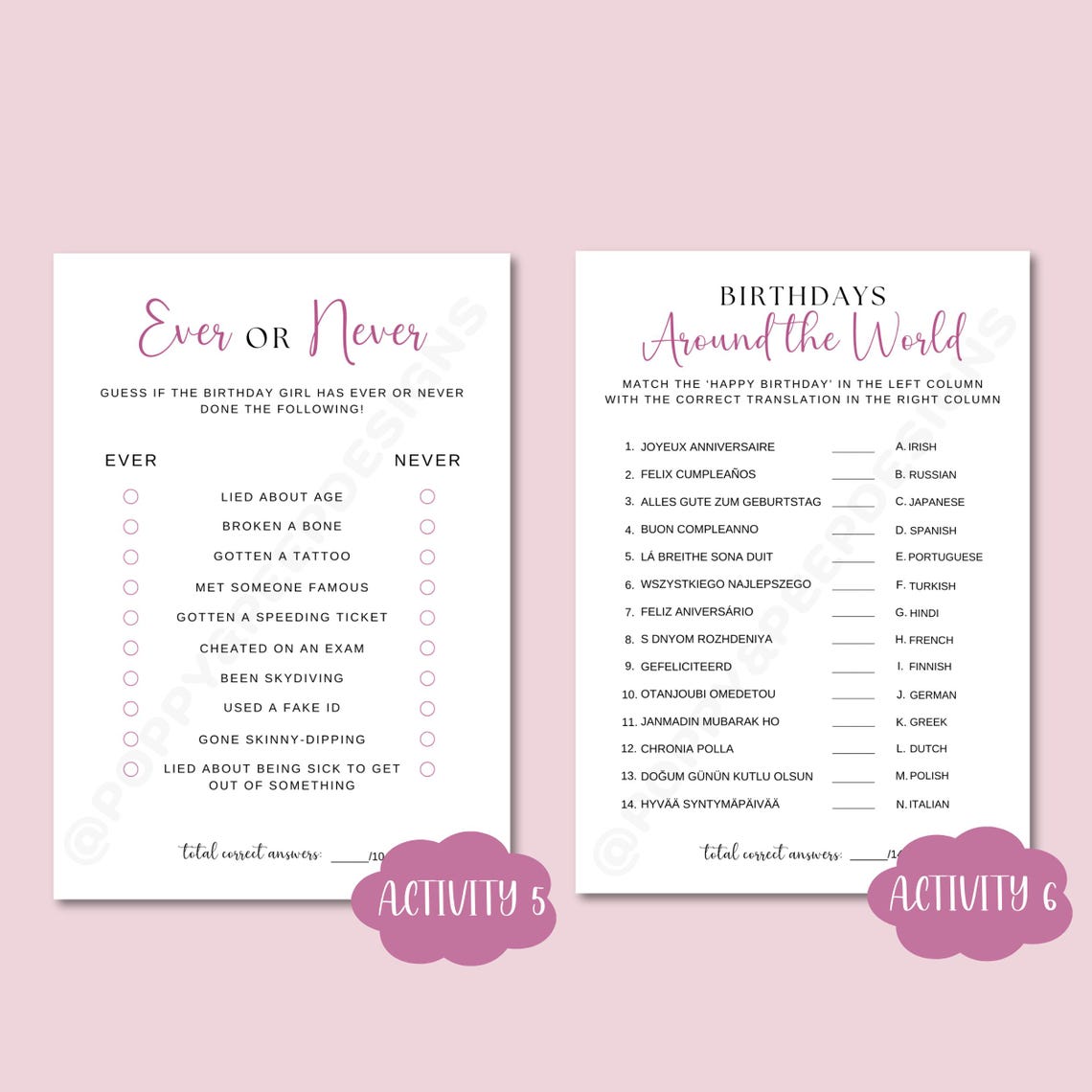 8 Printable Birthday Games for Her, Printable Birthday Games Bundle ...