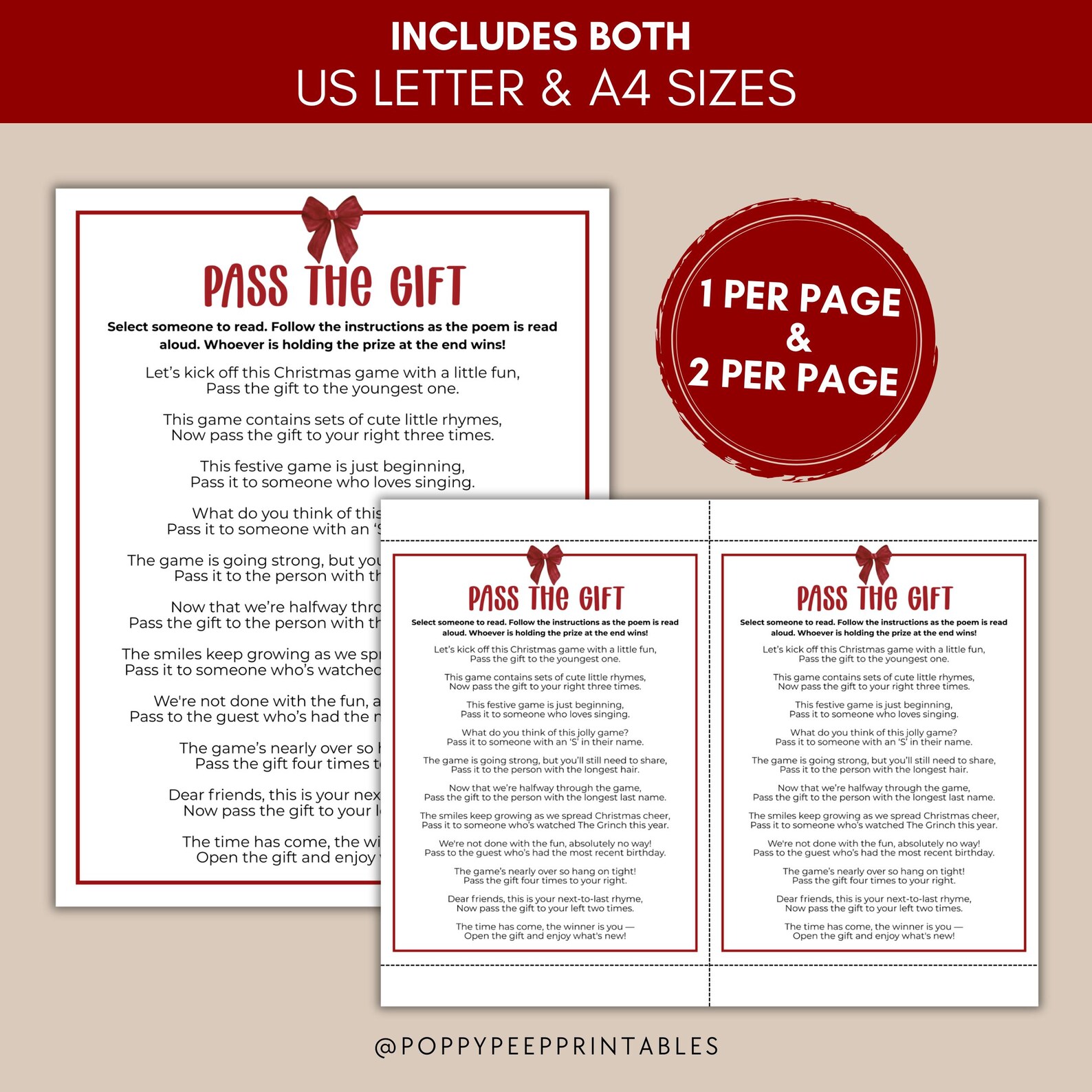 Pass the Gift Game Christmas Printable, Christmas Party Activity for ...