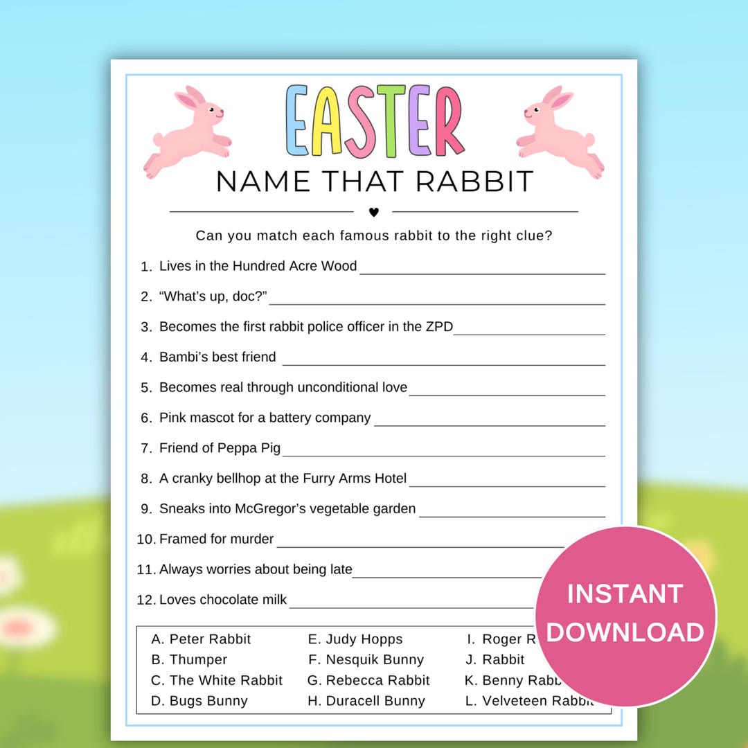 Easter Name That Rabbit, Printable Easter Famous Bunny Matching Game ...