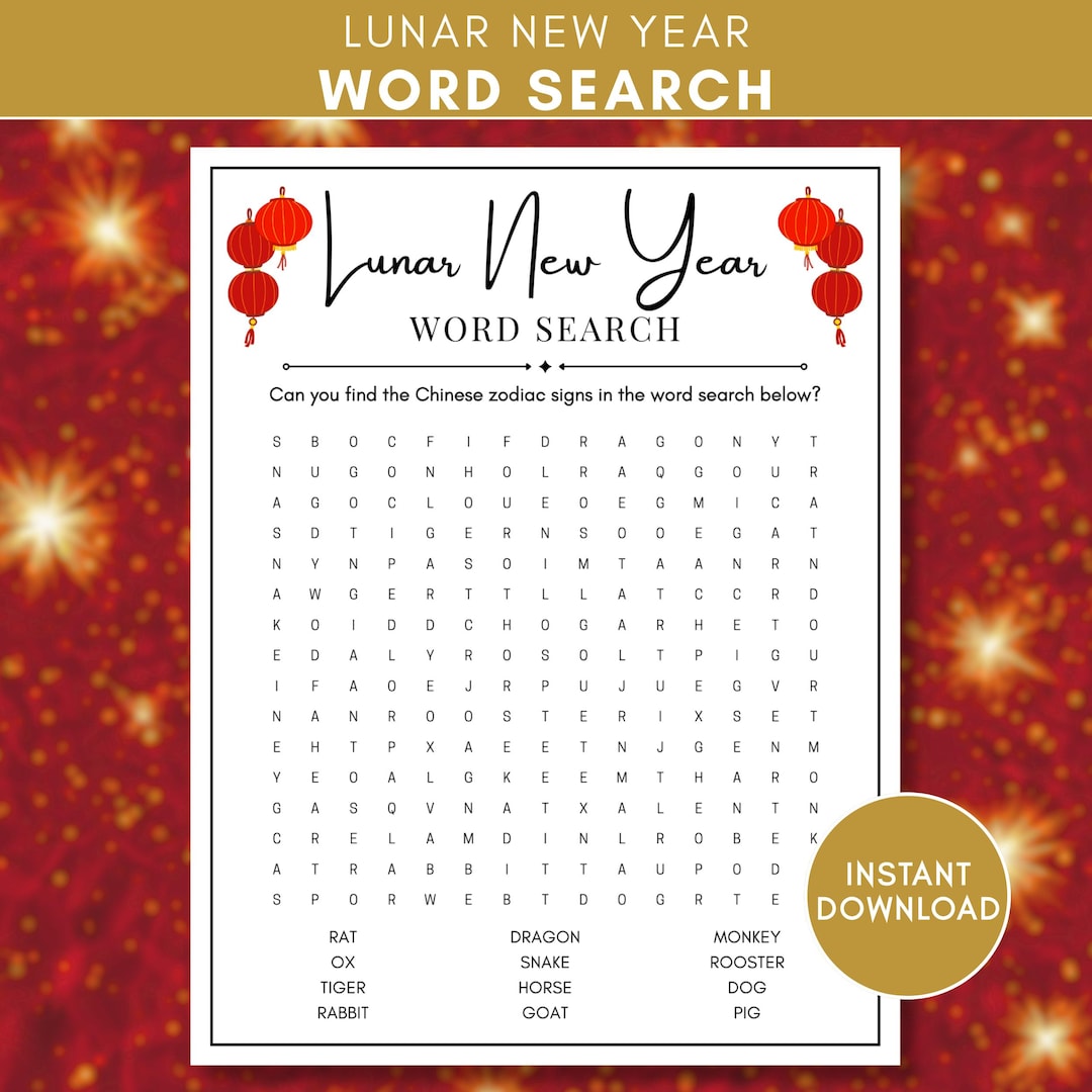 Lunar New Year Word Search Printable, Chinese Zodiac Animals Puzzle ...