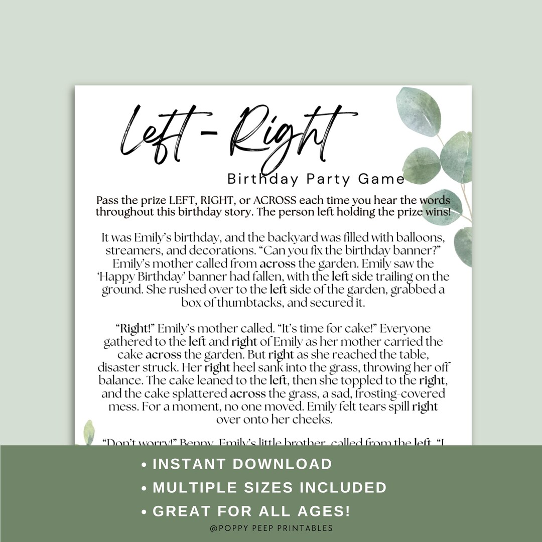 Birthday Left Right Game, Printable Birthday Game, Minimal Birthday ...