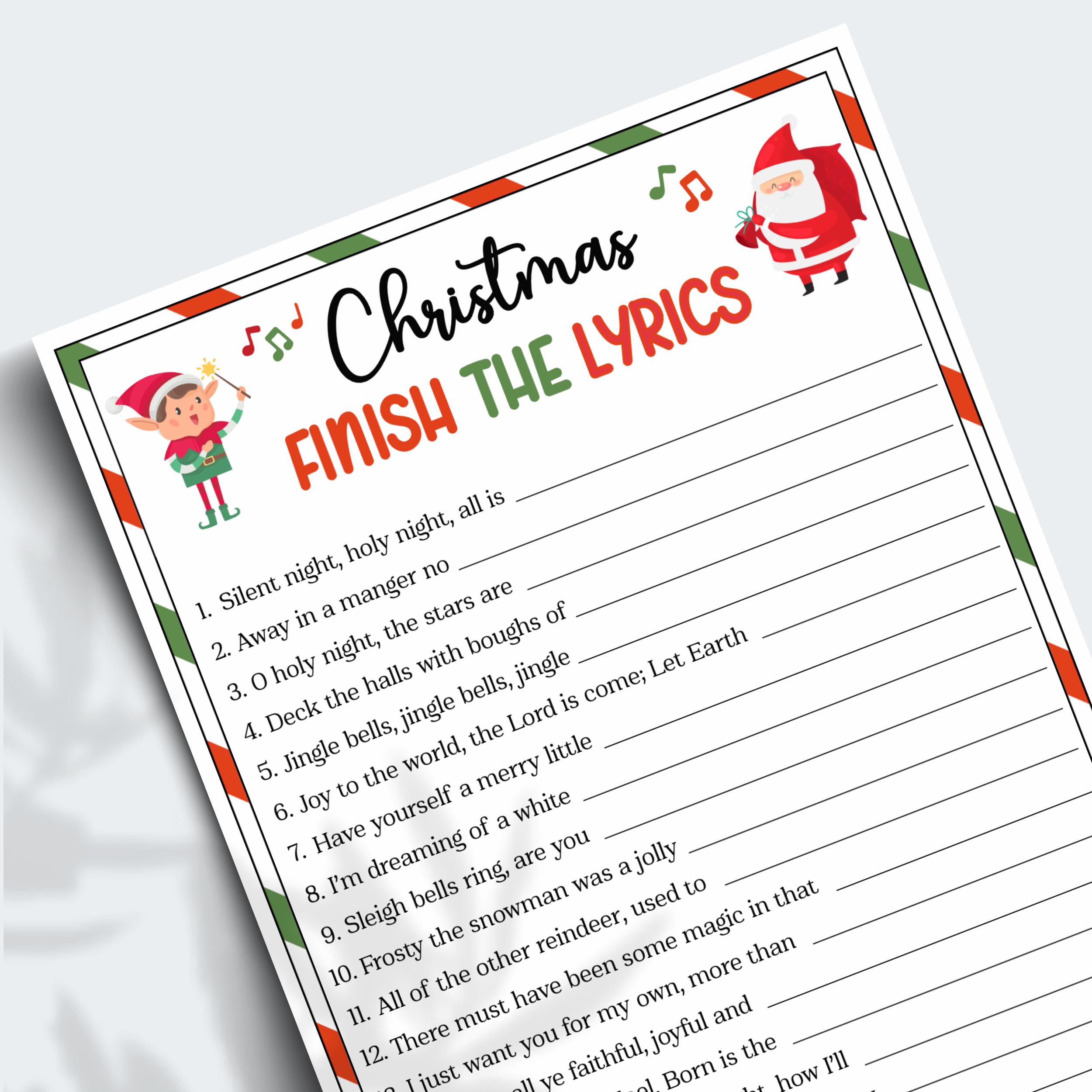 Christmas Finish the Lyrics Game, Printable Christmas Song Game ...