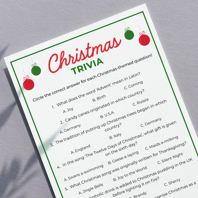 Christmas Trivia Game Printable, Multiple Choice Quiz, Holiday Party ...