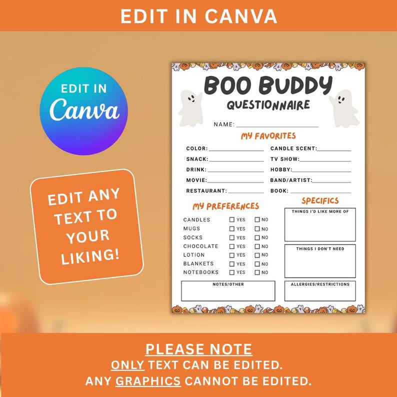 Printable Boo Buddy Halloween Questionnaire, Editable Boo Buddy ...