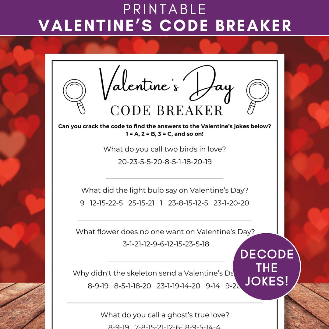 Valentine’s Day Code Breaker Printable, Crack the Secret Code Classroom ...