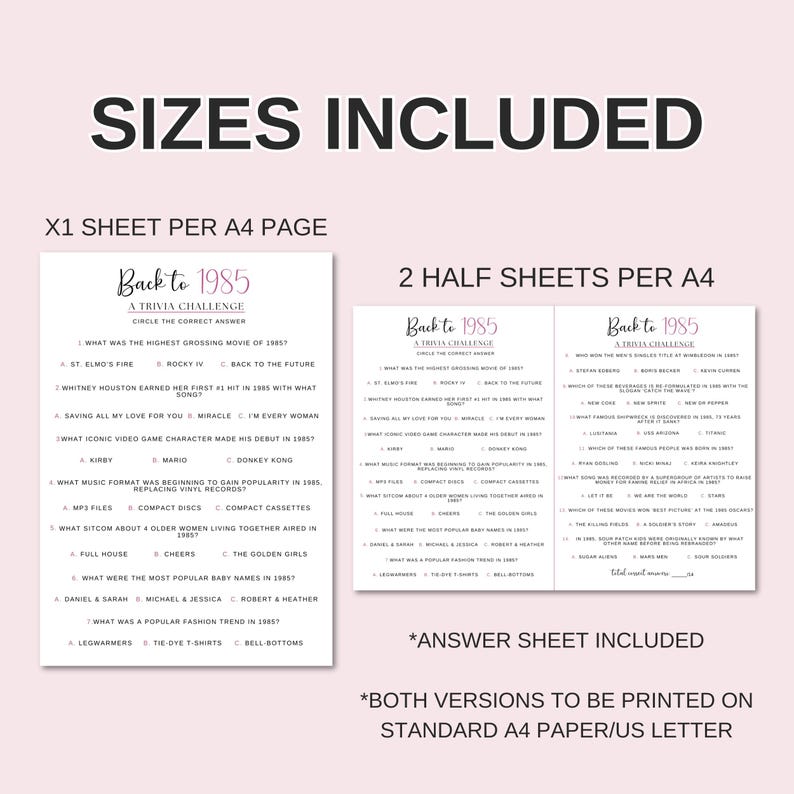 1985 Trivia Game, 40th Birthday Game for Her, Printable 40th Party Game ...
