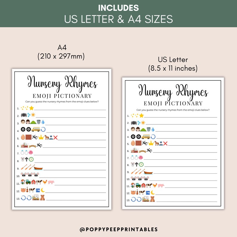 Nursery Rhyme Emoji Game Printable, Emoji Pictionary Nursery Rhymes ...