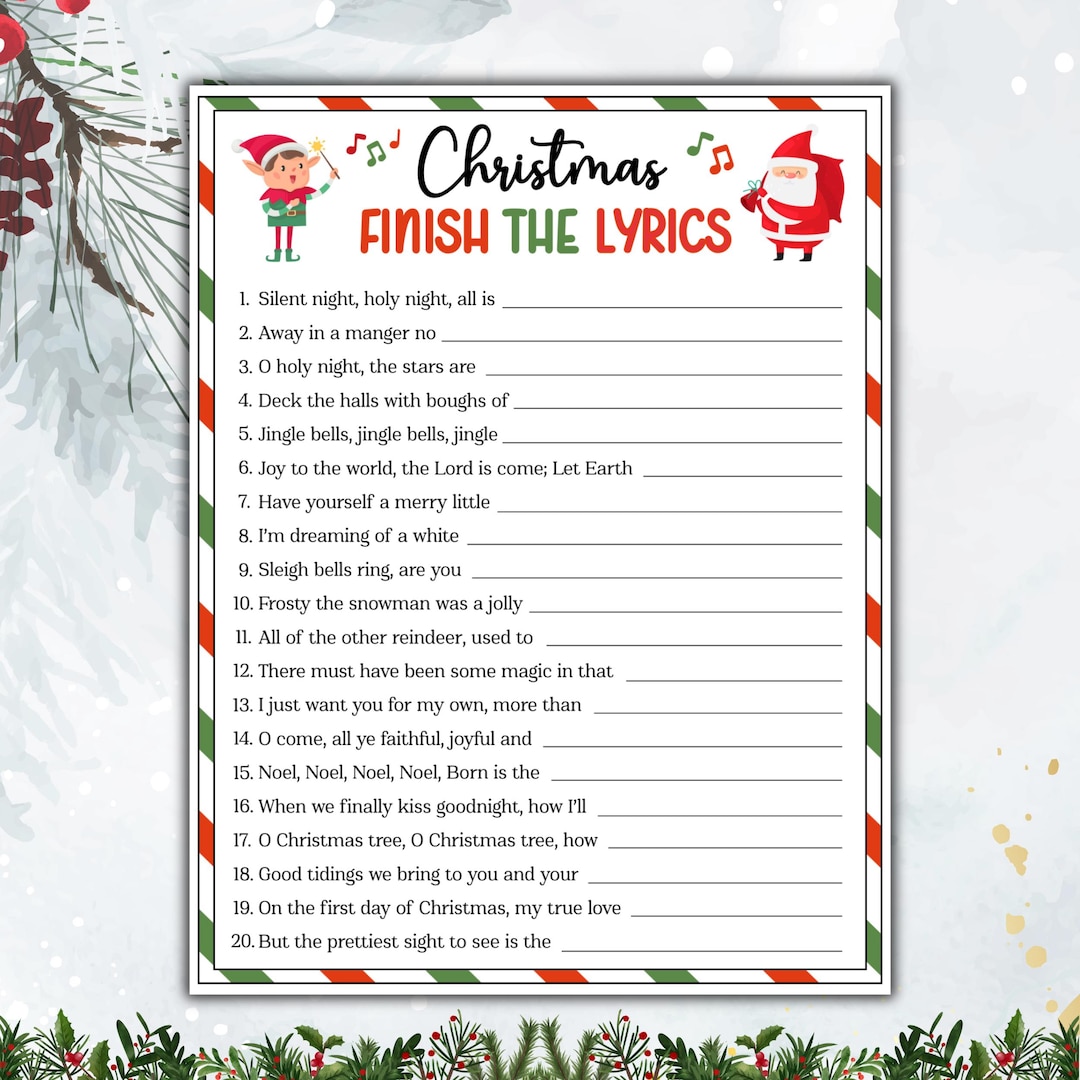 Christmas Finish the Lyrics Game, Printable Christmas Song Game ...