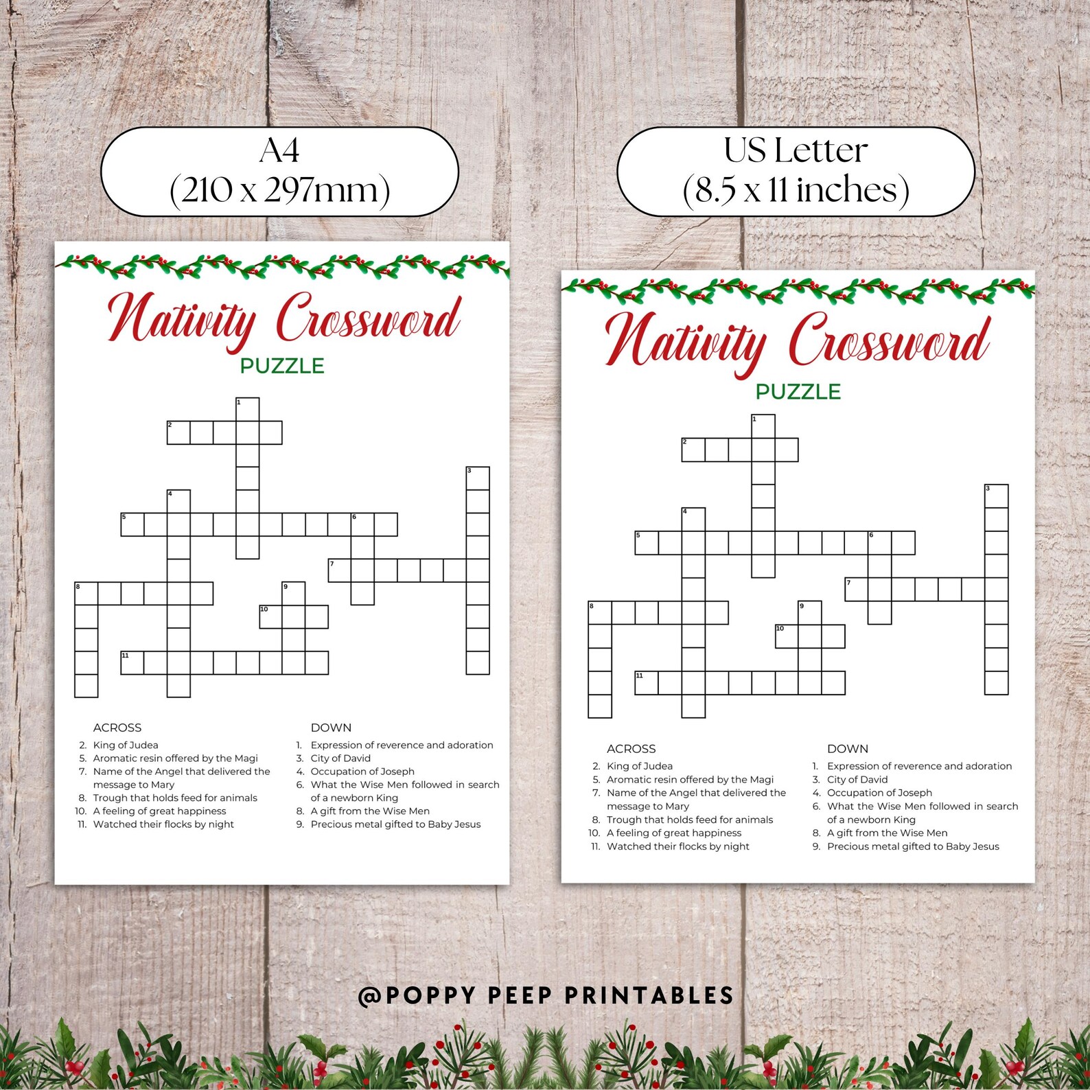 Printable Christmas Crossword Puzzle, Bible Nativity Crossword, Kids ...