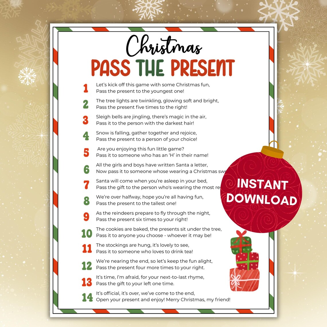 Pass the Gift Christmas Game Printable, Pass the Present Christmas Poem ...