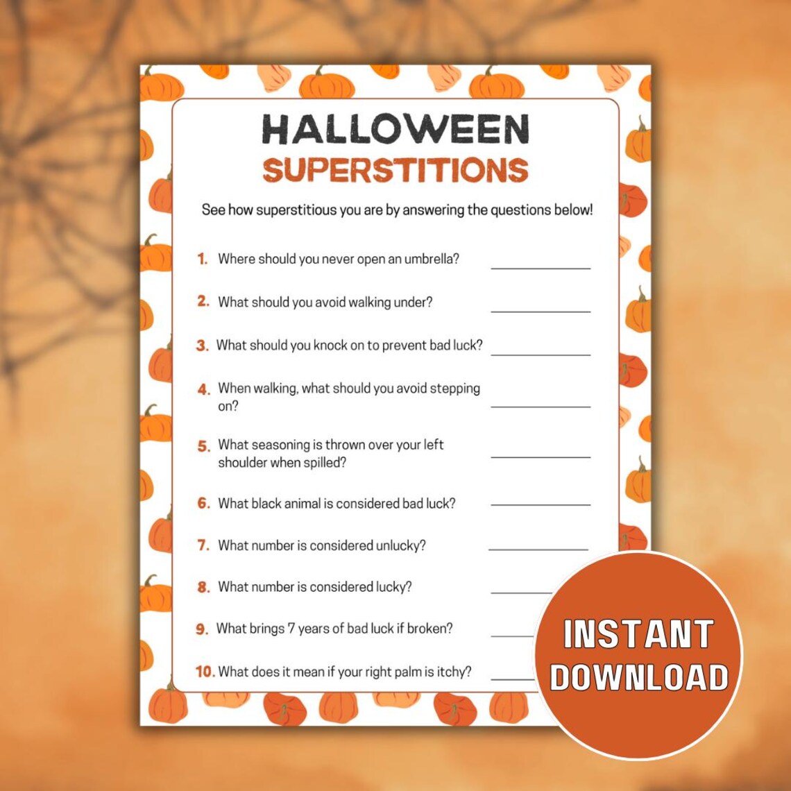 Printable Halloween Superstitions Game, Halloween Printable Activity ...