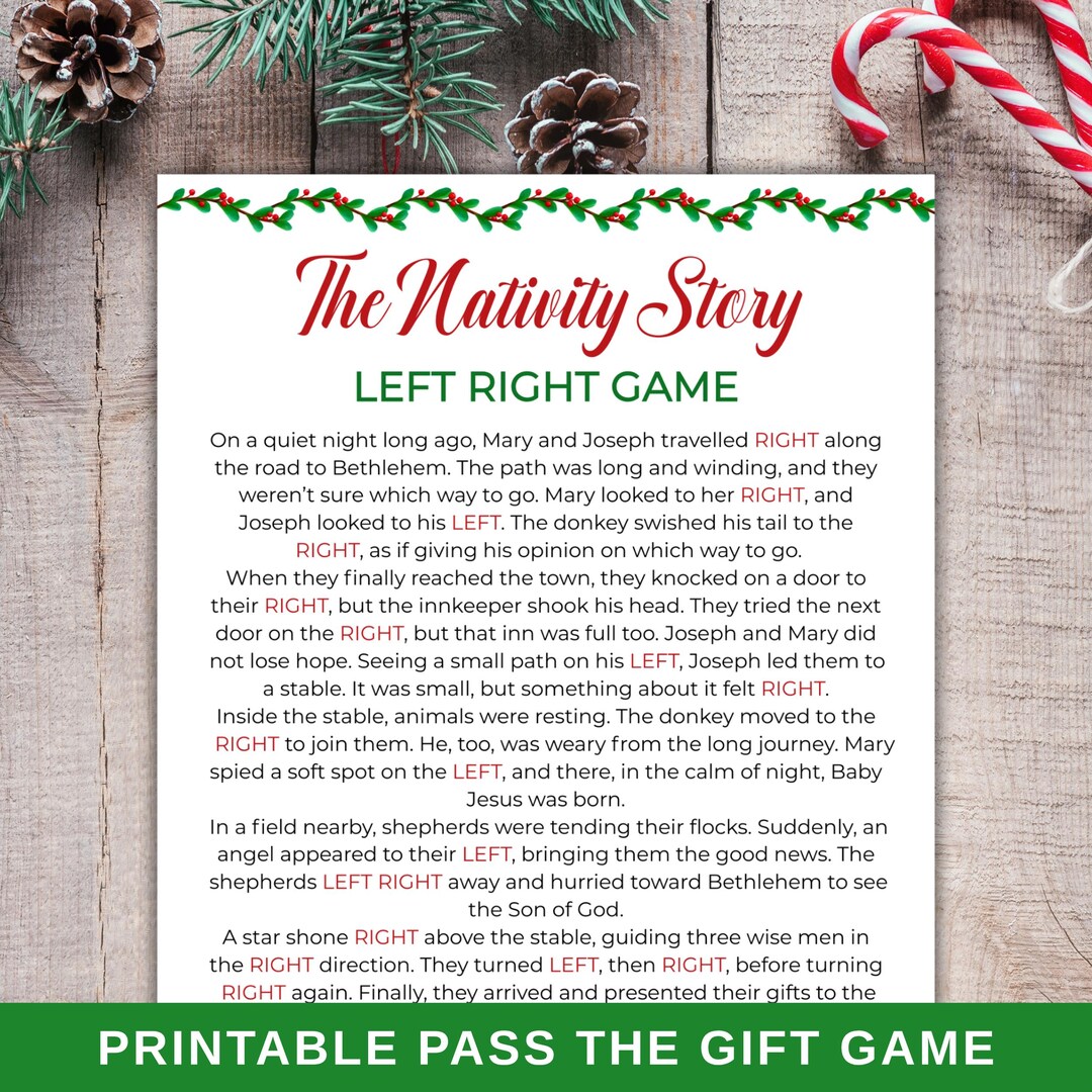 Nativity Story Left Right Game, Printable Bible Christmas Party Game ...