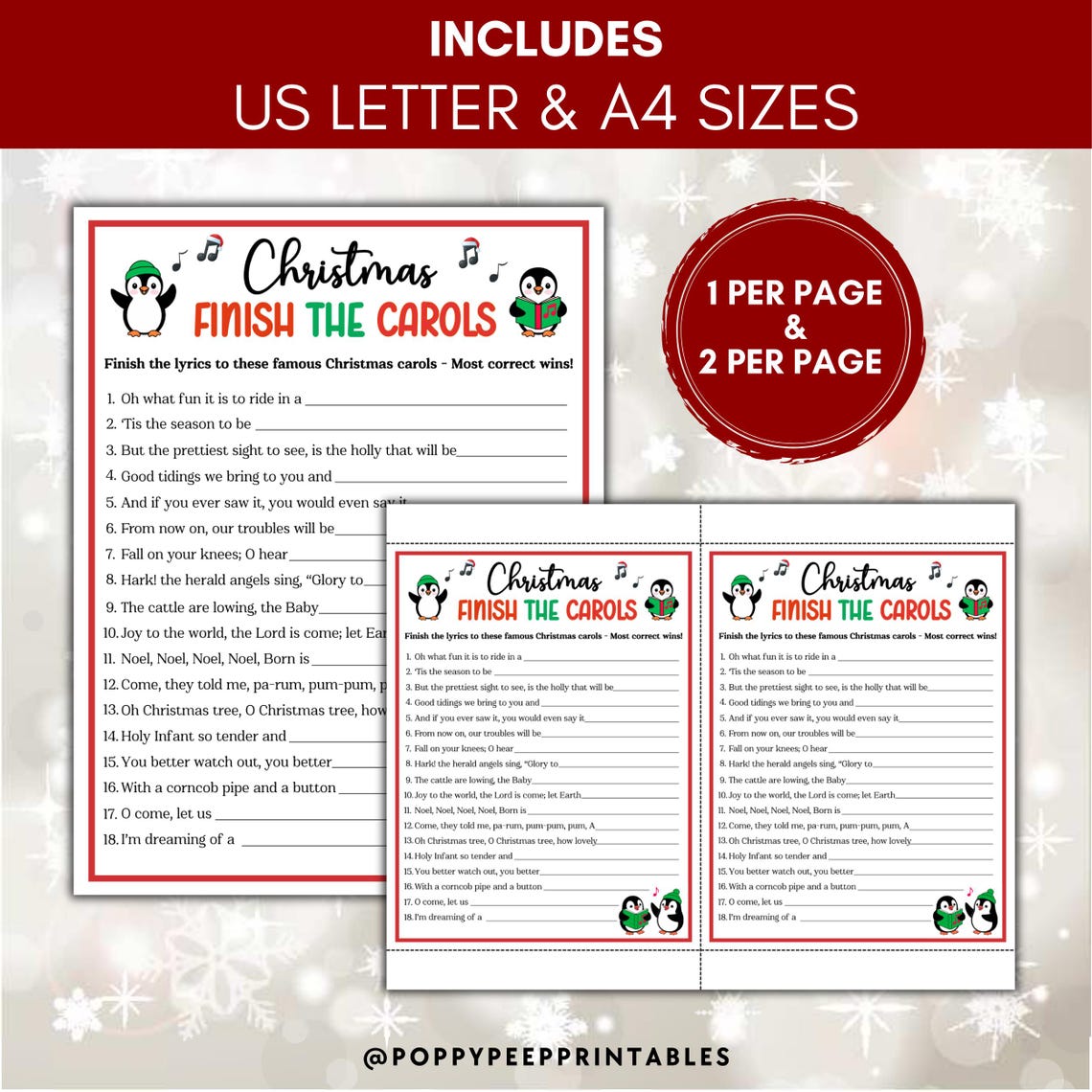 Finish the Christmas Carol Game, Christmas Song Trivia, Family ...