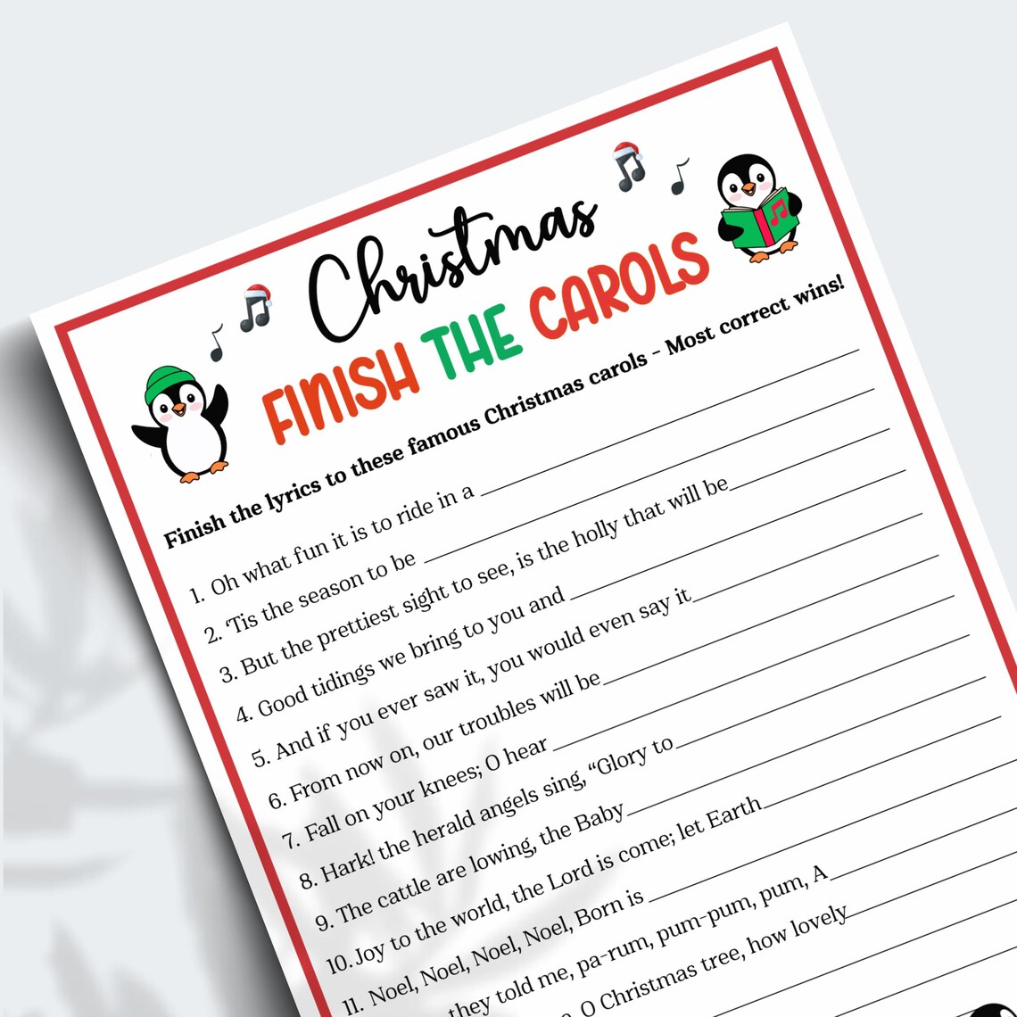 Finish the Christmas Carol Game, Christmas Song Trivia, Family ...