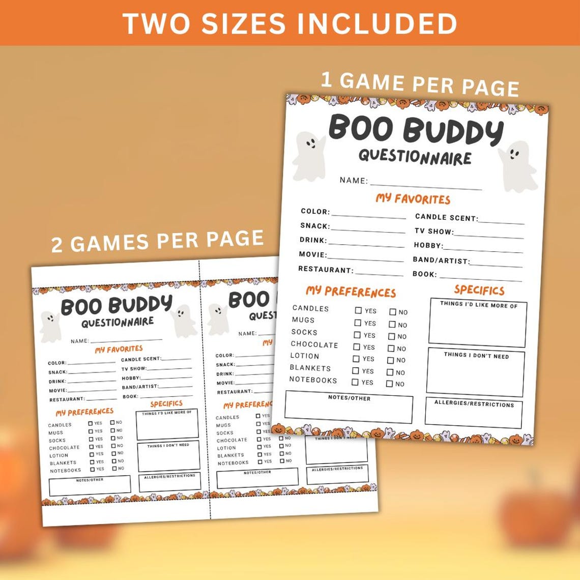 Printable Boo Buddy Halloween Questionnaire, Editable Boo Buddy ...