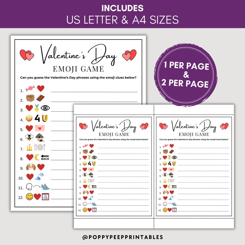Jeu d'emoji de la Saint-Valentin imprimable, devinez les phrases de la ...