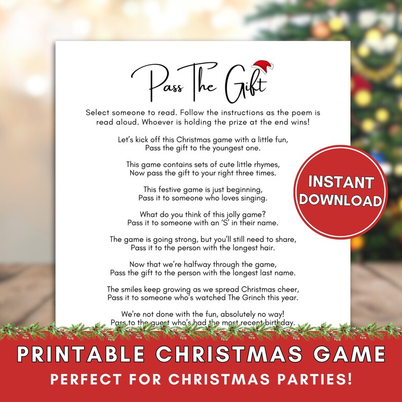 Pass the Gift Christmas Game Printable Pass the Prize Icebreaker ...